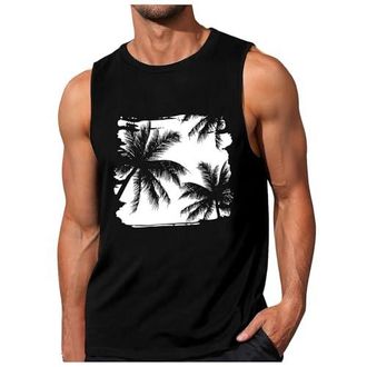 Generic D&eacute;bardeurs d&eacute;t&eacute; muscl&eacute;s hawa&iuml;ens palmiers pour vacances, plage, chemise athl&eacute;tique, sans manches, coupe ample, d&eacute;bardeur de course &agrave; pied, d&eacute;bardeur g
