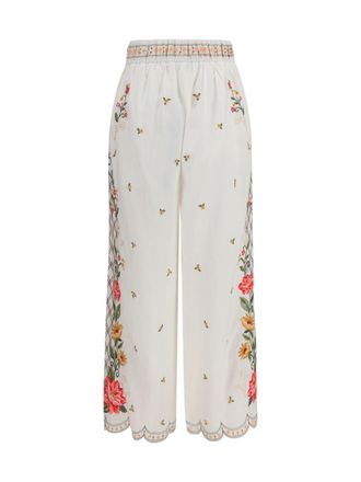 Farm Rio Womens Wide-Leg Pants Off White Linen Trousers