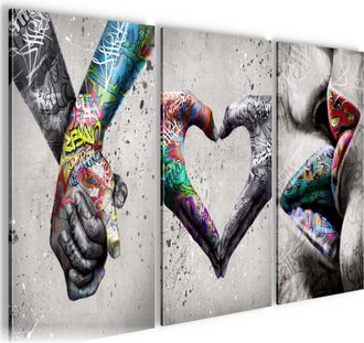 Runa Art Bilder Love Liebe 3 Teilig Wandbild auf Vlies Leinwand Grau Mehrteilig Modern 054235a