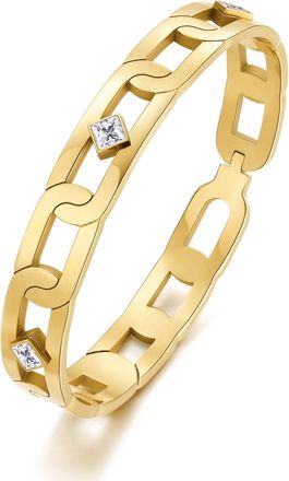 Brosway Armreif With You f&uuml;r Damen aus 316L-Edelstahl mit 14-Karat-Gold-Beschichtung, Gravur und Kristallen, Faltschlie&szlig;e, Gr&ouml;&szlig;e: 6 cm, BWY20