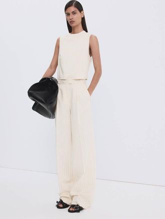 Mango Pantalon de costume fines rayures blanc cass&eacute; - Femme - 36 - MANGO