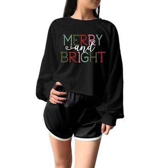 Generic Sweat-shirts de Noël courts pour femmes UK T-shirts graphiques de Noël amusants T-shirts décontractés lanterne manches longues pulls pour fêtes de vac