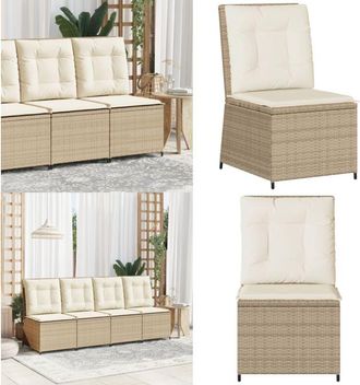 vidaXL Gartensessel mit Liegefunktion und Kissen Beige Poly Rattan - Gartensessel - Liegeplatz