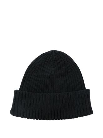 Maison Kitsun&eacute; Ribbed-Knit Beanie - Black