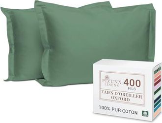Pizuna Coton Peign&eacute; Set de 2 Taies doreiller 50x75 cm Haie Verte, 100% Coton Longue Tige 400 Fils Armure Satin Taies doreiller Douces 50x75 en Coton (Haie Ve