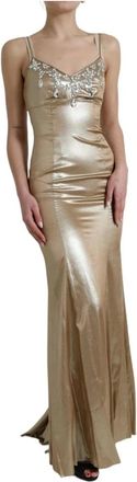 Dolce & Gabbana Femme, Robes, Jaune, Taille: 36 FR Robe de soirée dorée sans manches à col en V