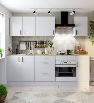 Dmora Komplette K&uuml;che Verbano, Moderne K&uuml;chenkomposition, Modular Set f&uuml;r K&uuml;che, Funktionelle K&uuml;chenl&ouml;sung, Wei&szlig; und Eiche