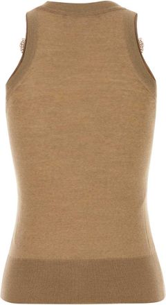 Ermanno Scervino Womens Camel Wool Vest Beige Exterior: Virign Maglieria Sweater
