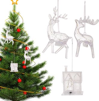 Generic Rentier-Ornamente f&uuml;r Weihnachtsbaum, Rentier-Weihnachtsschmuck - 3 Acryl-Dekorationen f&uuml;r den Weihnachtsbaum | Beleuchtete Dekorationen f&uuml;r zu Hause 