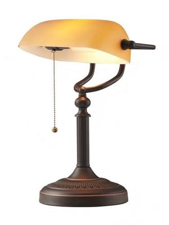 Newrays Lampe de bureau en verre ambré avec interrupteur à chaîne à tirer