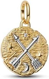 Pandora ME 764081C01 Breloque médaillon en forme de flèches croisées en argent sterling avec alliage plaqué or 14 carats et oxyde de zirconium Compatible Me &