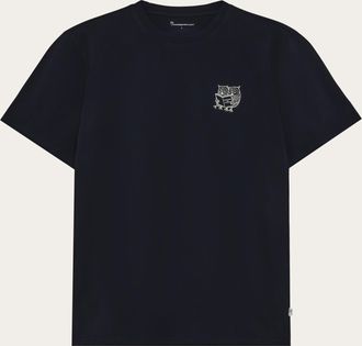 Knowledge Cotton Apparel Herren vegan T-Shirt Sos Chest Print Night Sky Navy