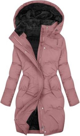 Minetom Manteau Femme Hiver Polaire Chaud Imperm&eacute;able Veste &agrave; Capuche Manches Longues Manteaux mi longue Blouson Casual A Rose L