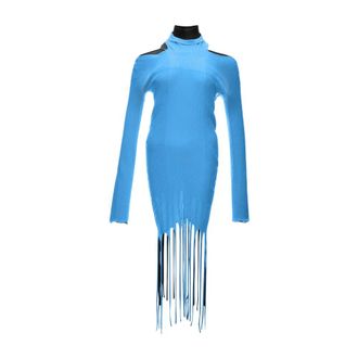 Bottega Veneta Fringe Kleid mit Rippenstruktur- Neckholder und Karomuster - - Dresses - Damen - Blau - M
