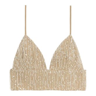 Ami Top Court Brod&eacute; - Femme - Tops - Beige - Taille: 40 FR