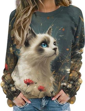 Generic Sweat-shirt pour femme - Imprim&eacute; graphique britannique - Haut surdimensionn&eacute; - Col rond - Manches longues - Automne - Hiver - D&eacute;contract&eacute; - Confortabl