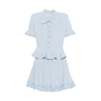 Self Portrait Femme, Robes, Bleu, Taille: 42 FR Pointelle Peplum Knit Mini Dress