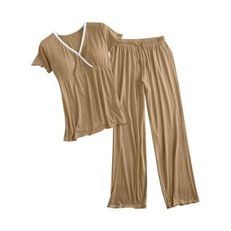 Generic V&ecirc;tements de sport pour femme 2 pi&egrave;ces en coton et lin &agrave; manches 3/4 et pantalon pour femme, ensemble de v&ecirc;tements de d&eacute;tente pour femme, tenue de spo