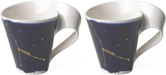 Villeroy & Boch NewWave Stars Becher mit Henkel, formsch&ouml;ne Tasse mit Krebs-Motiv, Premium Porzellan, sp&uuml;lmaschinengeeignet, wei&szlig;/blau, 300 ml (Packung mit 2)