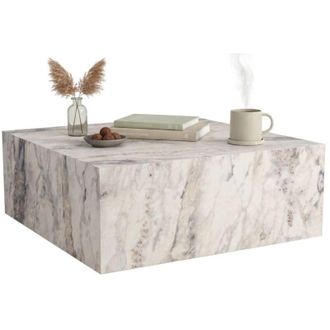 Dmora Dmora - Wohnzimmertisch Lemina, Niedriger Wohnzimmertisch, Kaffeeregal, Couchtisch f&uuml;r Sofa, 90x90 h35 cm, Marmor