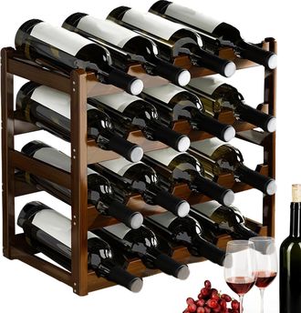 Generic Weinregal auf dem Tisch, Stabiler Holzflaschenhalter f&uuml;r Schrank, Kapazit&auml;t 20 Flaschen,Weinregal, Stapelbarer platzsparender Weinst&auml;nder mit 4 Ebenen