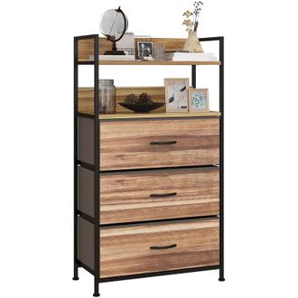 HOMCOM Meuble de rangement style industriel commode 3 tiroirs en tissu amovibles et 2 &eacute;tag&egrave;res - 60 x 29 x 101cm - MDF et m&eacute;tal-Ch&ecirc;ne
