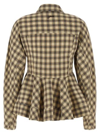 Ganni Check Flannel Peplum Shirt - Beige