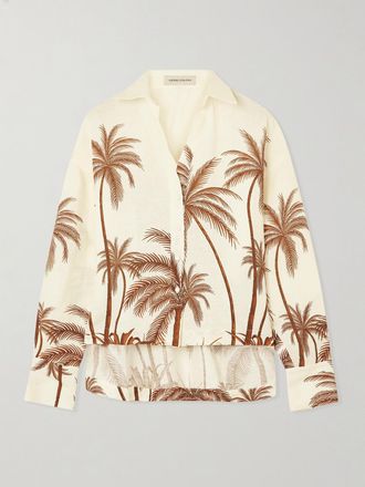 Andres Otalora Chemise En Lin Imprim&eacute; Si Sabes - Marron