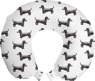 Abakuhaus Dackel Reisekissen Nackenstütze, Hunde Musterlinien, Schaumstoff Reiseartikel für Flugzeug und Auto, 30x30 cm, Dunkle Taupe, Grau, Dunkle Taupe Grau W