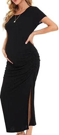 Smallshow Femme Longue Robe Grossesse Fente latérale Robes Maternité Black XXL