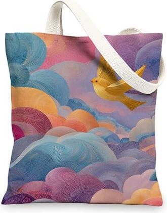 Generic Sacs fourre-tout en toile colorés, motif nuage artistique, sacs à provisions réutilisables, modernes chics, légers, lavables bandoulière C, coloré, 13