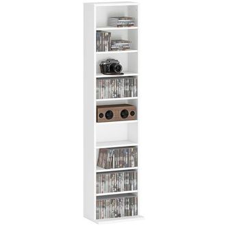 HOMCOM Rangements pour CD et DVD, meuble de rangement multimédia, capacité max. 260 CD/120 DVD, 9 compartiments et 6 étagères réglables, pour salon, chambre,