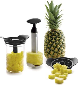 Lacor Lacor- 60393 - Ananasschneider & Schäler mit Boot, 3 in 1 Estrichschneider, enthält BPA Free Plastic Container, Geschirrspülmaschine, Edelstahl 18/10