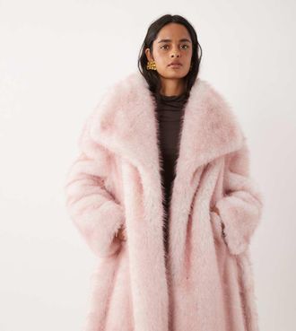 KAIIA faux-fur-Mantel mit Kragen und G&uuml;rtel in Babyrosa