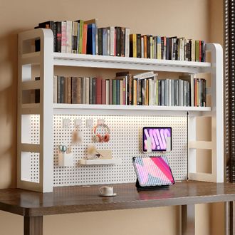 Generic Tischregal Schreibtisch Aufsatzregal mit Stecktafel Stabile Stahl- und Holzkonstruktion, Mehrzweck-Aufbewahrungsregal für Arbeitsplatte für Home Offic