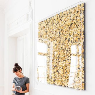 Kare Design home24 Deko Rahmen Gold Flower Leinen Gold 120 x 120 x 5cm