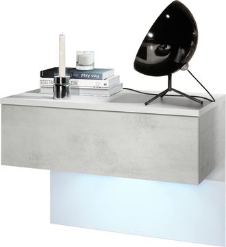 Vladon Nachttisch Sleep, Made in Germany, Nachttischschrank mit Schublade zur Wandmontage, Wei&szlig; matt/Beton Oxid-Optik, inkl. LED-Beleuchtung (60 x 46 x 35 cm