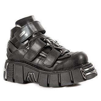 New Rock M.285-S1 Bottine Unisexe Punk Rock Gothique en Cuir Noir | Semelle PU Ultra Antid&eacute;rapante | Plateforme 4 cm Talon 6 cm | Fermeture Auto-Adh&eacute;sive | Des