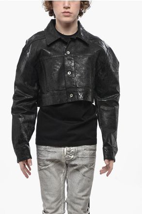 Rick Owens DRKSHDW Cropped-Fit-Jacke JUMBO WORKER aus beschichtetem Den Gr&ouml;&szlig;e Xs