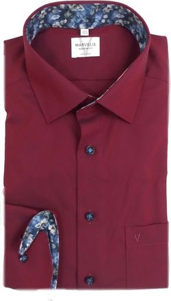 Marvelis Hemd Modern Fit bügelfrei Baumwolle Langarm Uni rot Bordeaux 7246.84.39, Kragenweite:44