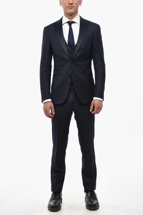 Corneliani Dreiteiliger Anzug aus Jacquardwolle mit Satin-Spitzrevers Corneliani