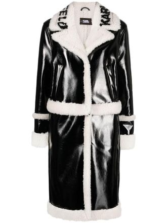 Karl Lagerfeld manteau en peau lain&eacute;e artificielle &agrave; simple boutonnage - Noir