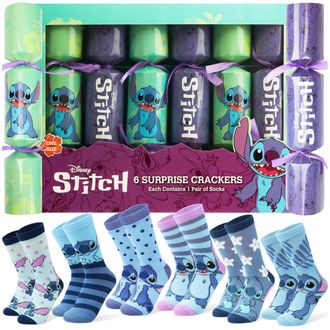 Disney Lilo Und Stitch Weihnachts Knallbonbons mit Socken, Marvel Mickey Mouse Frozen Christmas Crackers mit Lustige Socken - Kleine Geschenke Weihnachten (B