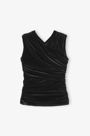Ganni schwarz Velvet Ruched Top - Gr&ouml;&szlig;e 32