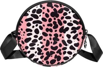 Generic Sac &agrave; bandouli&egrave;re rond pour femme, motif pois l&eacute;opard, petit sac &agrave; bandouli&egrave;re avec fermeture &eacute;clair, bretelles r&eacute;glables, sac &agrave; main rond d&eacute;contract&eacute;