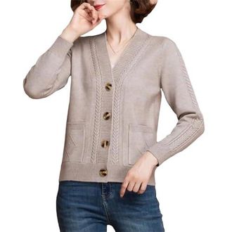 Generic Cardigan tricot&eacute; &agrave; manches chauve-souris pour femme avec col en V et fermeture &agrave; boutons, Camel, S