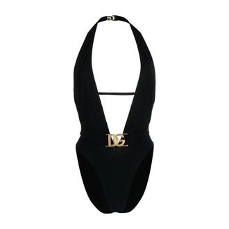 Dolce & Gabbana Femme, Maillots de bain, Noir, Taille: 42 FR Maillot de bain une pi&egrave;ce avec d&eacute;collet&eacute; plongeant et ceinture