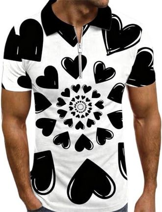 Generic Polo &agrave; manches courtes avec fermeture &eacute;clair 1/4 pour homme - D&eacute;grad&eacute; de couleur - Hauts &agrave; col d&eacute;contract&eacute;, Polo gris fonc&eacute; pour homme, 3XL