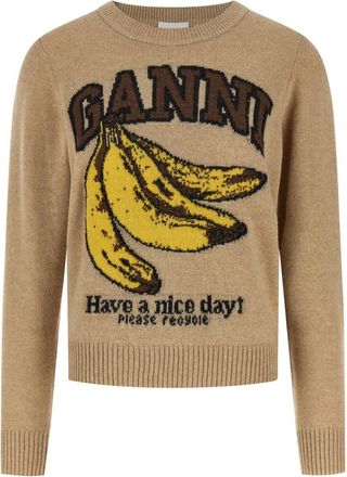 Ganni Femme, Pulls, Beige, Taille: 38 FR Pull avec motif banane