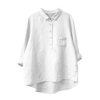 Generic Chemise pour Femmes Coton Et Lin Chic Casual Chemises D&eacute;t&eacute; Manche Longue &Agrave; Col V Loose Hauts Leger Comfy Tuniques &Agrave; La Mode Coton Et Lin Grande Taille